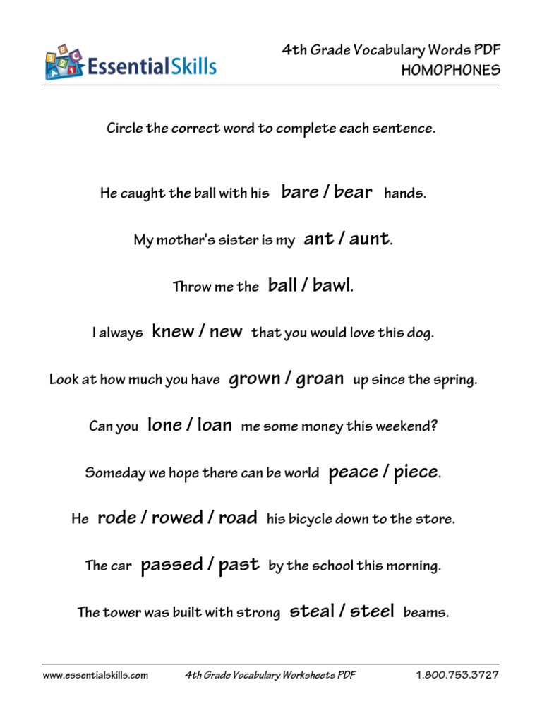 Sample 4th Grade Vocabulary Words | PDF