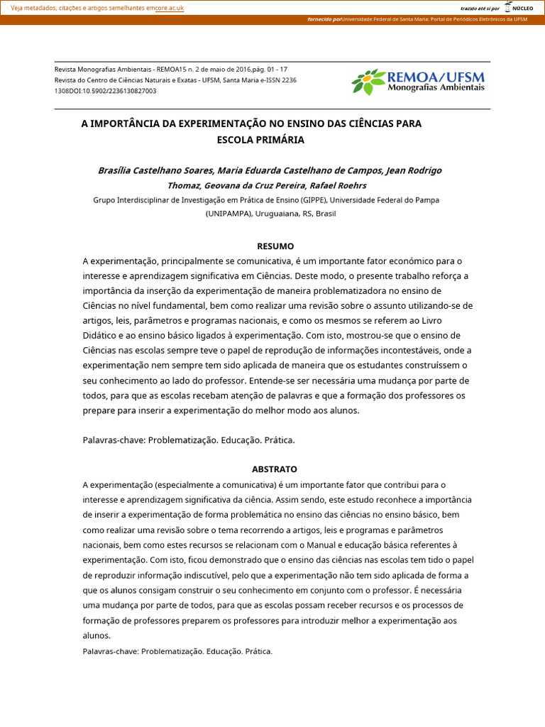 A importância da experimentação no ensino primário | PDF | Aprendizado ...