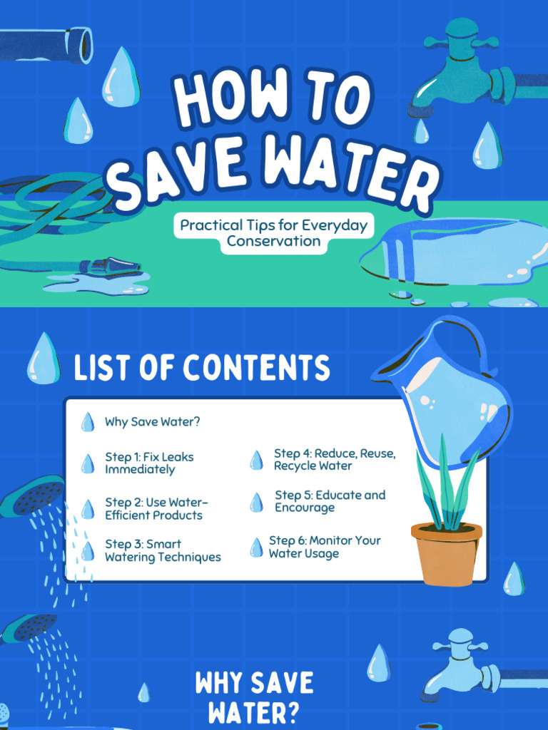 Blue and Green Illustrative How To Save Water Presentation | PDF
