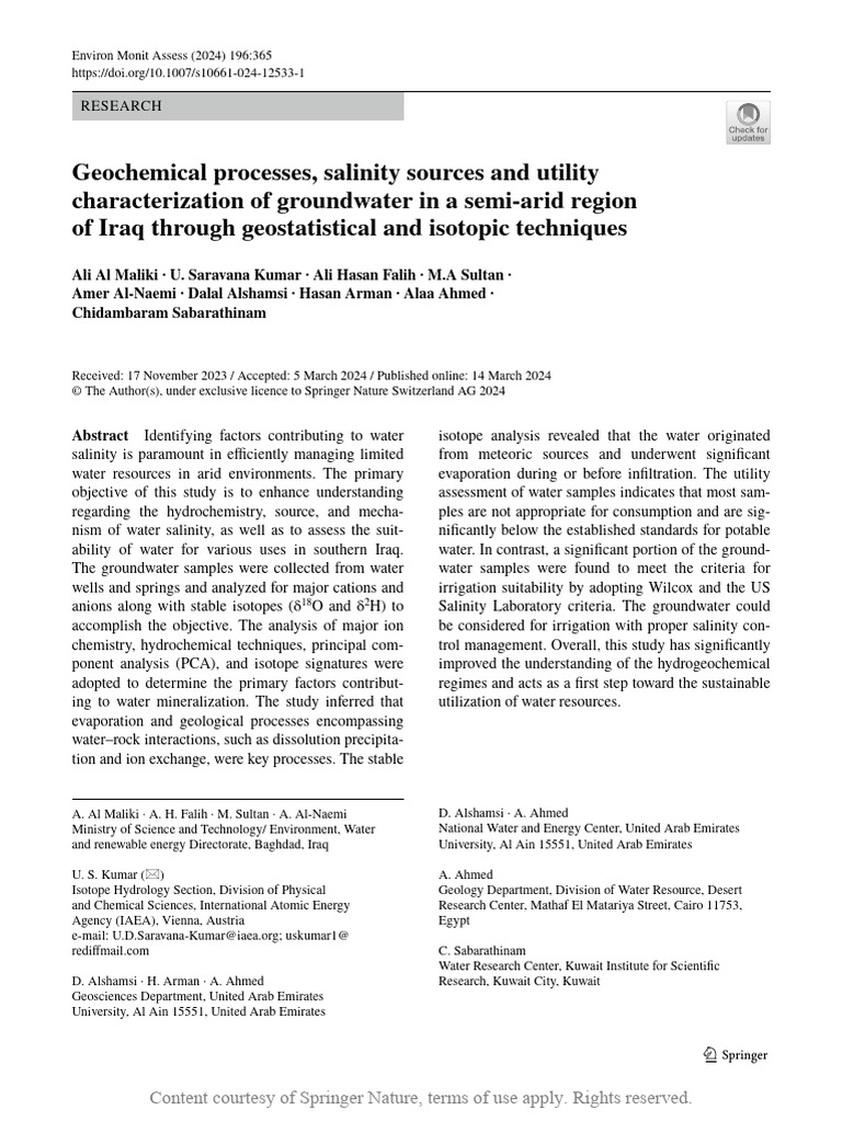 Geochemical Processes Salinity Sources and Utility | PDF | Groundwater | Water