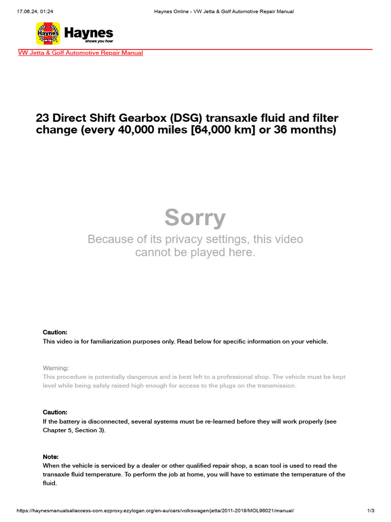 1 Tune-Up and Routine Maintenance 23 Direct Shift Gearbox (DSG ...