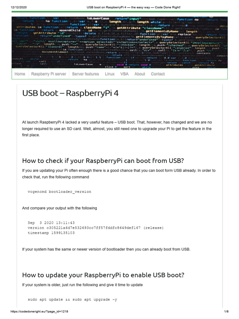 USB boot on RaspberryPi 4 — the easy way — Code Done Right! | PDF | Raspberry Pi | Booting