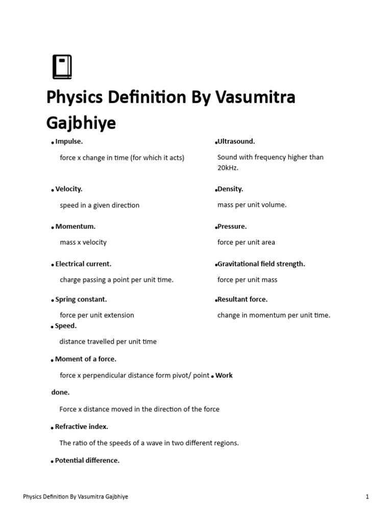 Physics Definition By Vasumitra Gajbhiye PDF Force Refraction