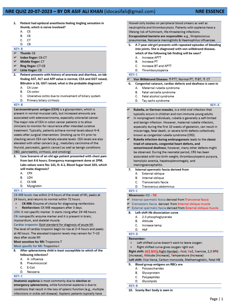 Nre Quiz | PDF | Clinical Medicine | Diseases And Disorders