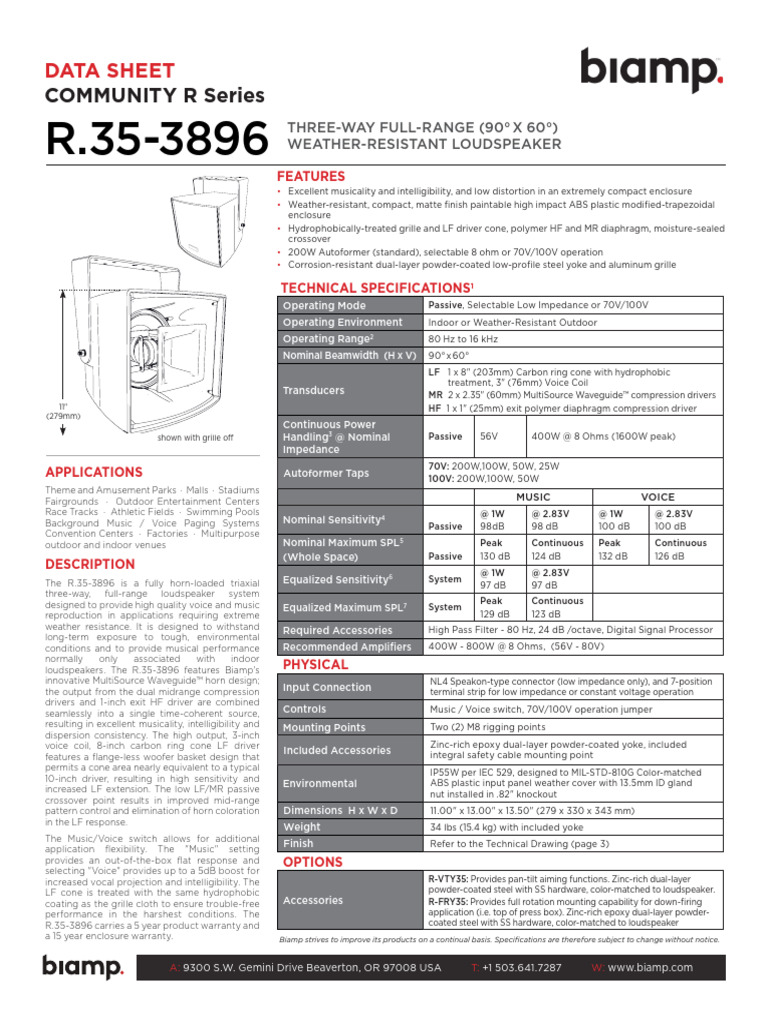Biamp Data Sheet Community R-35-3896 Oct21 | PDF | Loudspeaker ...