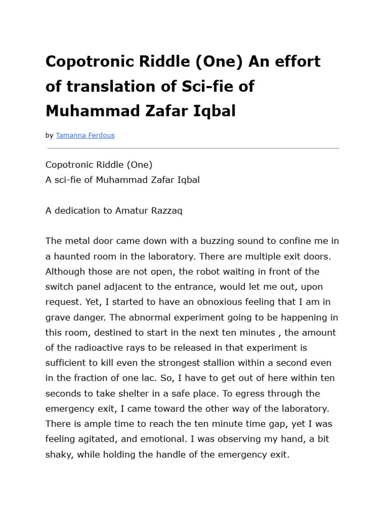 Copotronic Riddle (One) an Effort of Translation of Sci-fie of Muhammad ...