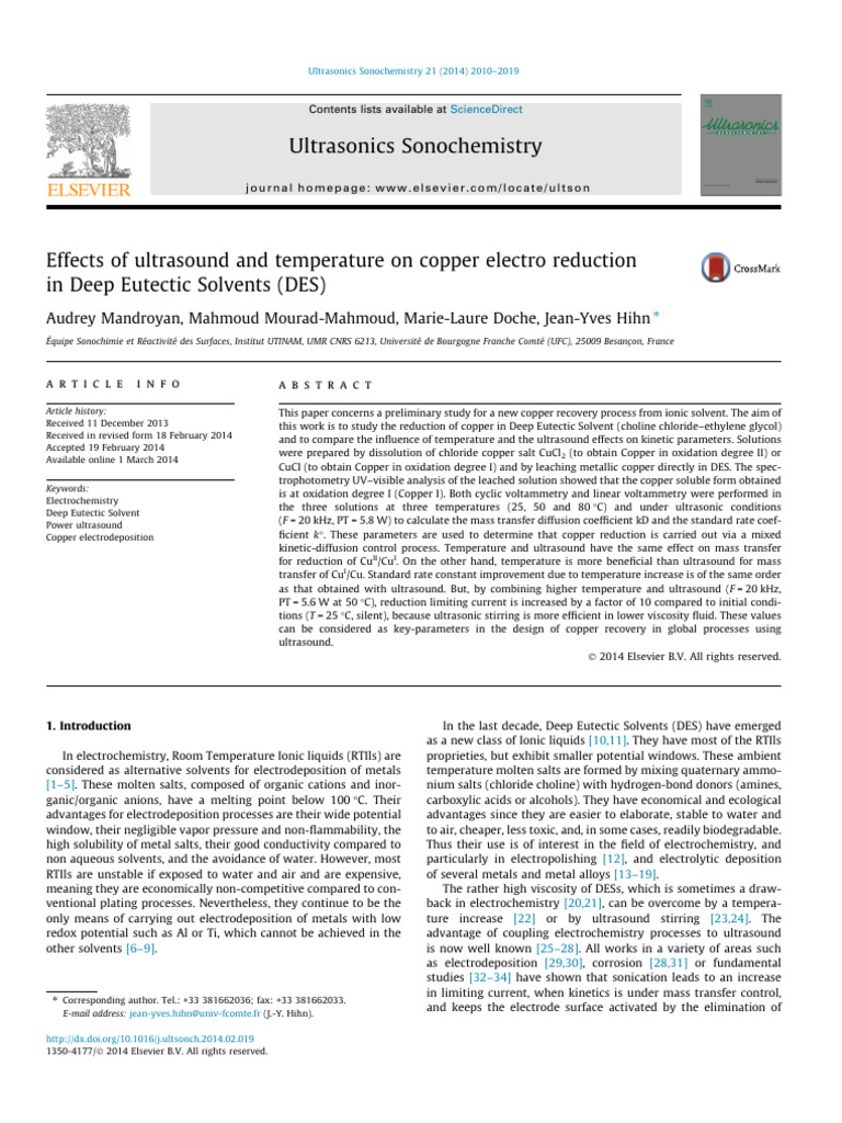 Effects of Ultrasound and Temperature On Copper El | PDF ...