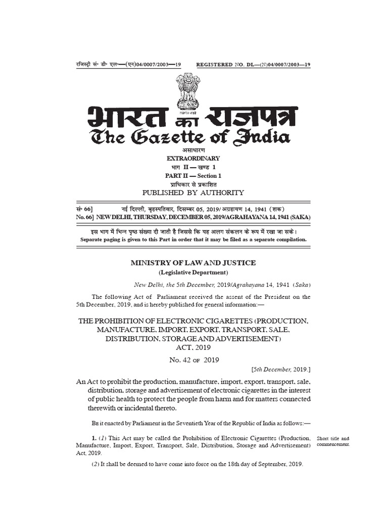The Prohibition of Electronic Cigarettes Production Manufacture Import ...