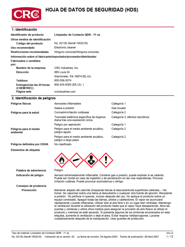 Msds Es-1003218 | PDF | Residuos | Agua