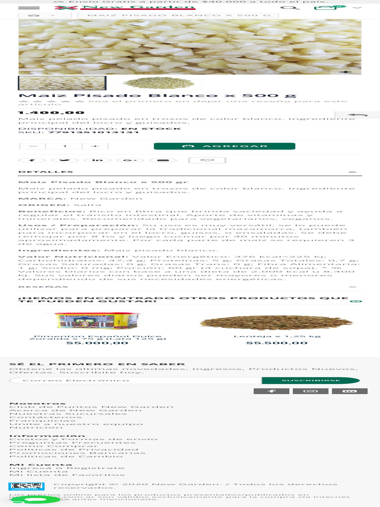 Comprá Maiz Pisado Blanco X 500 G | PDF | Maíz | Nutrición