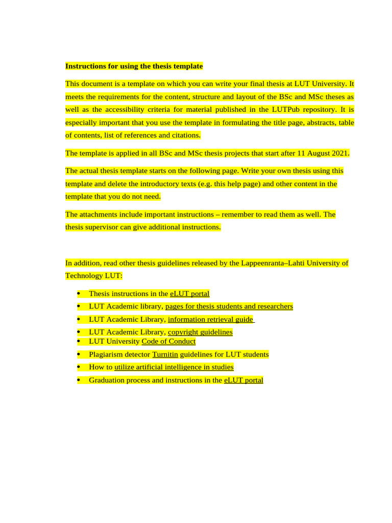 LUT - Thesis Template For Bachelor's and Master's Thesis - Edit - 11 - 2023 - 0 | PDF | Thesis ...