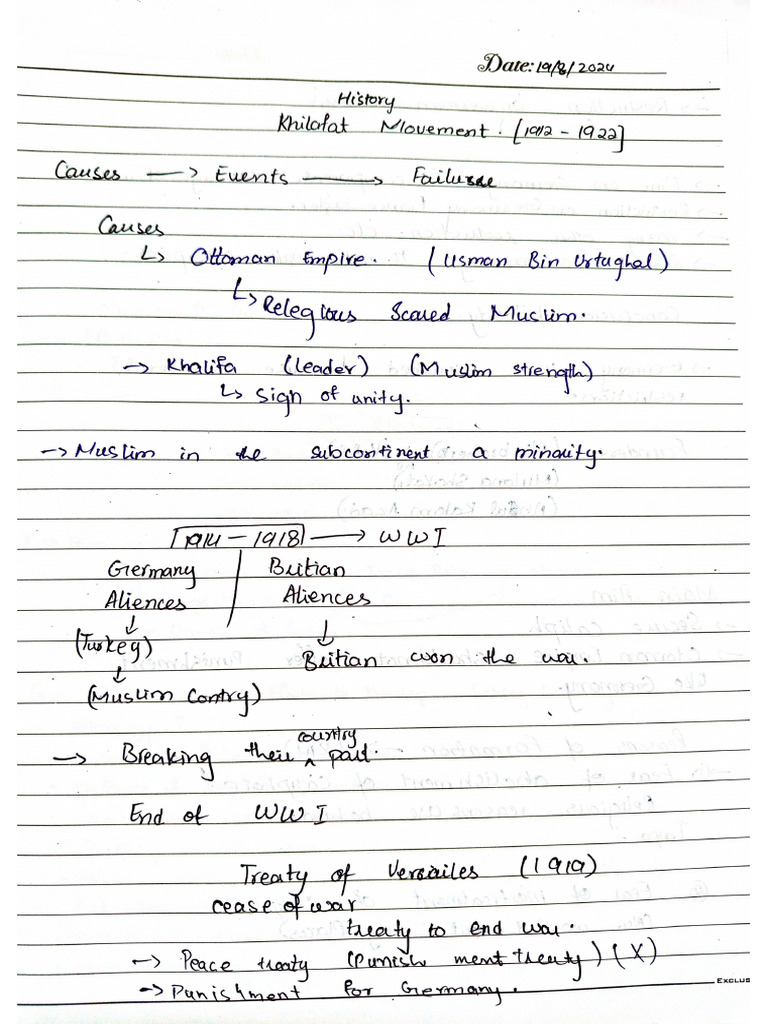 Khilafat Movement and fishing notes | PDF