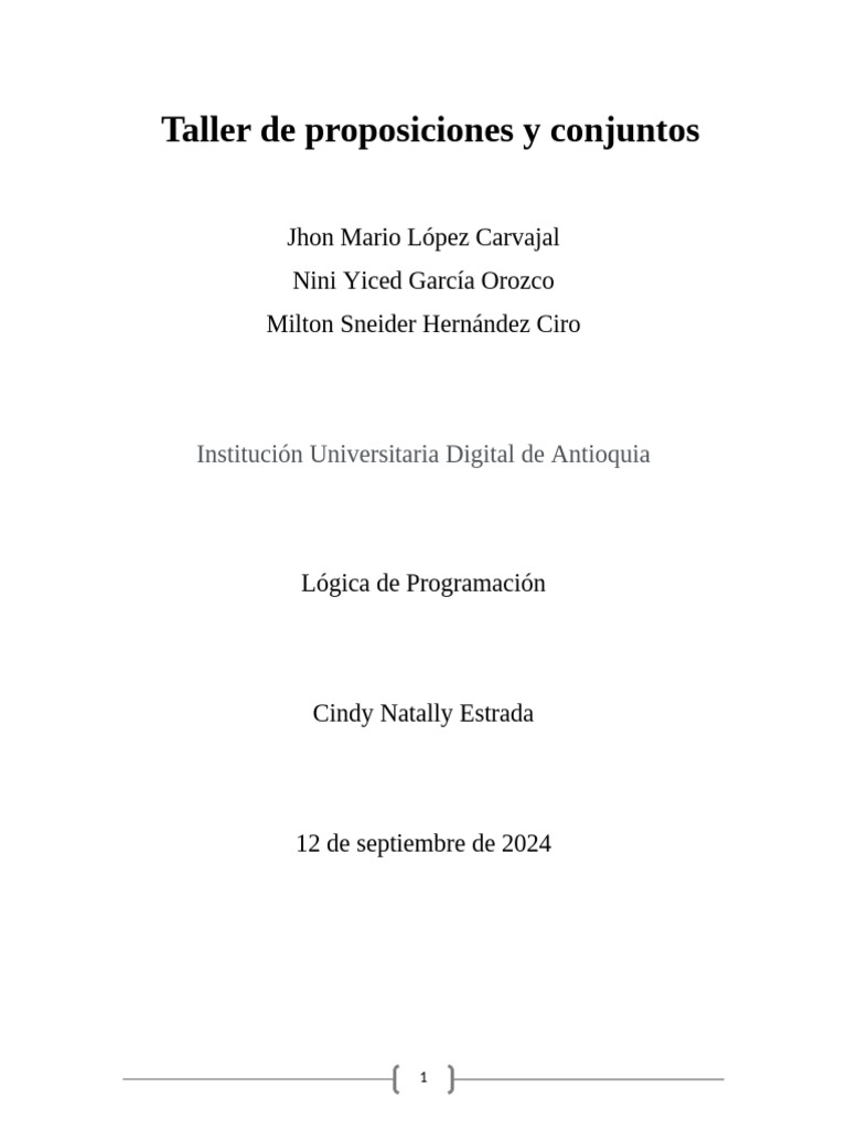 Taller de Proposiciones y Conjuntos | PDF | Proposición | Lógica