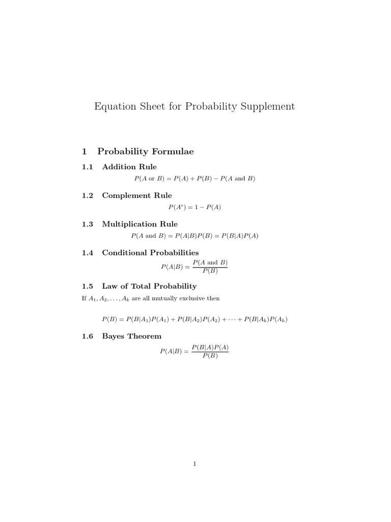 B22 Prob Eq Sheet | PDF