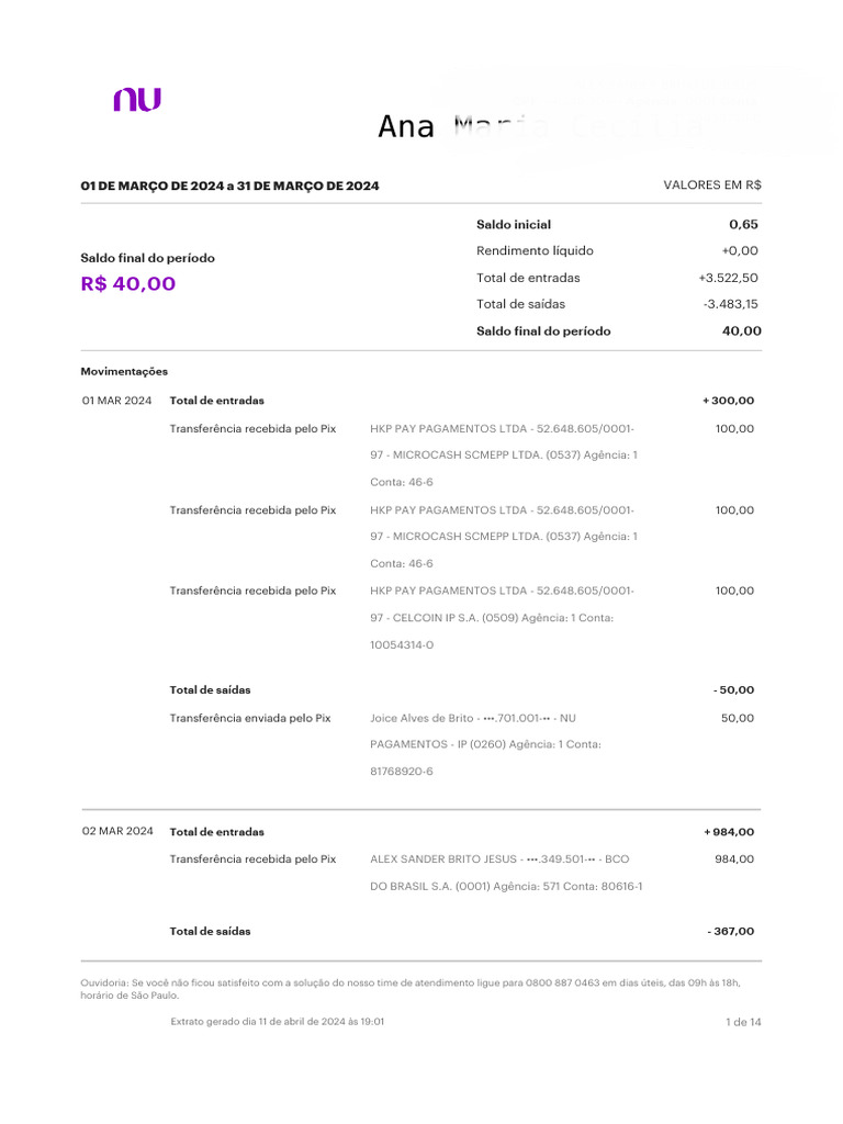 Fatura Nubank | PDF | Pagamentos | Tecnologia financeira