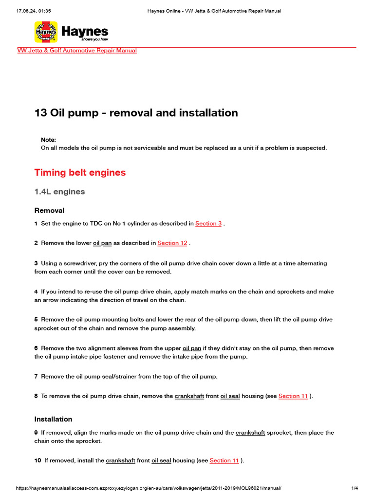 VW Jetta & Golf Oil Pump Guide | PDF | Pump | Screw
