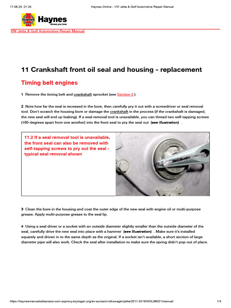 2a Four-cylinder engines 11 Crankshaft front oil seal and housing ...