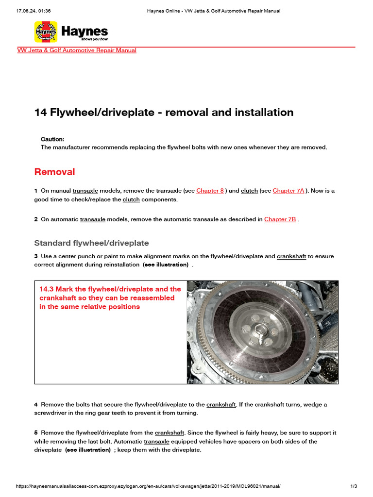 2a Four-Cylinder Engines 14 Flywheel-Driveplate - Removal and ...