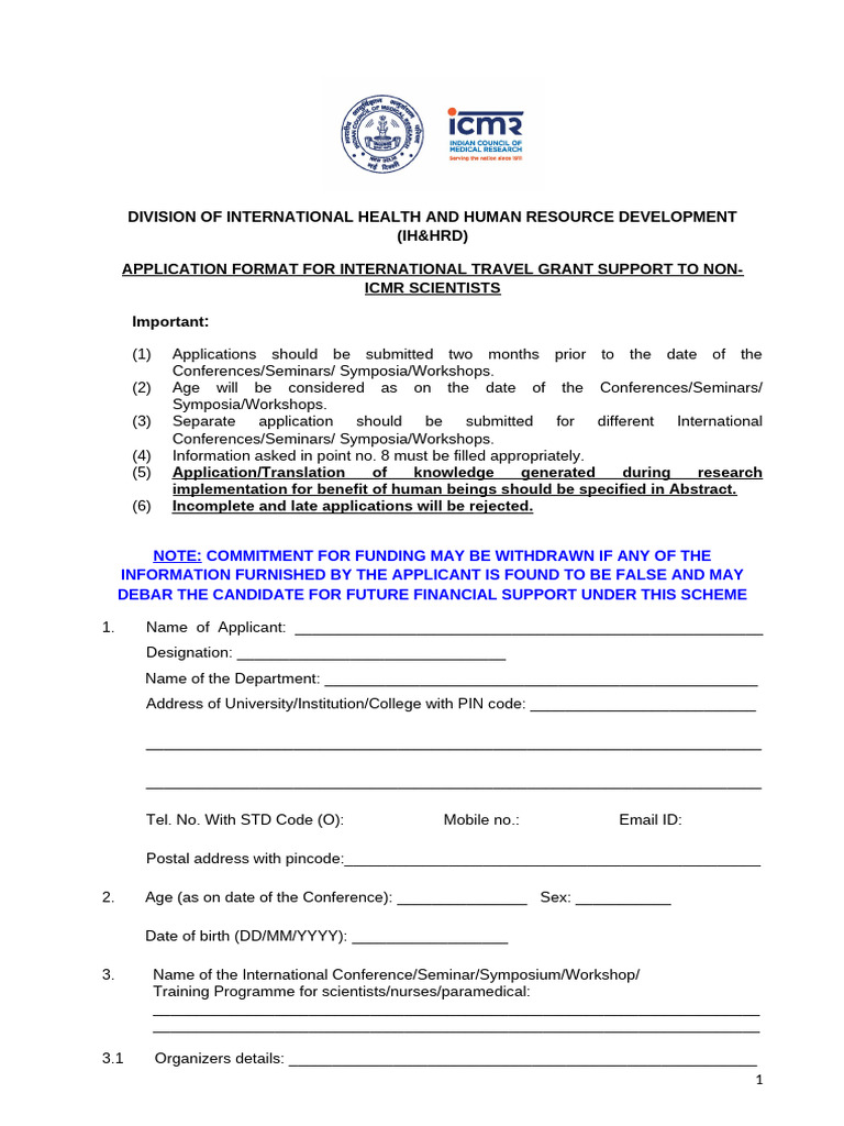 ICMR_Travel_grant_application_form_2022 | PDF