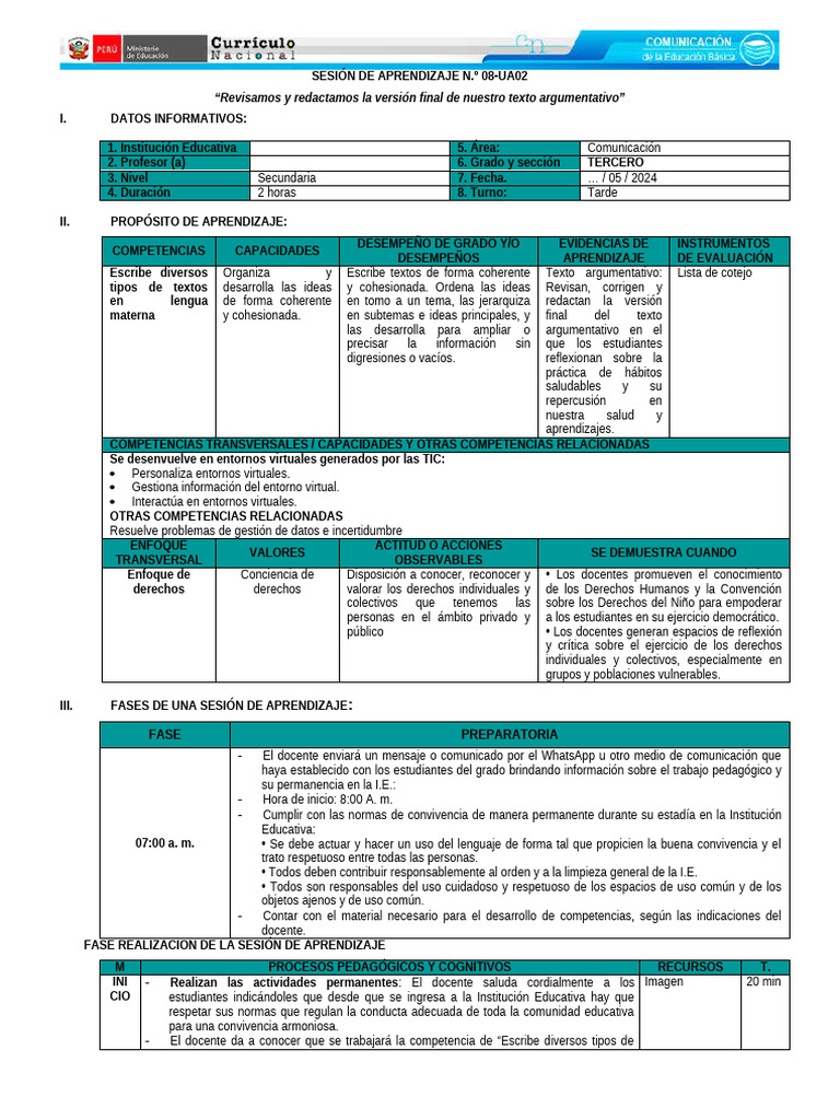 SA8 - Revisión Texto Argumentat-3° | PDF | Aprendizaje | Evaluación