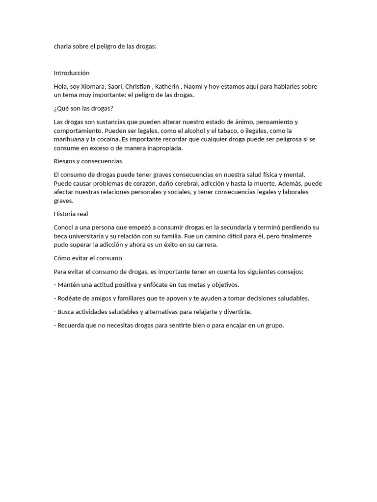 Charla Sobre El Peligro de Las Drogas | PDF