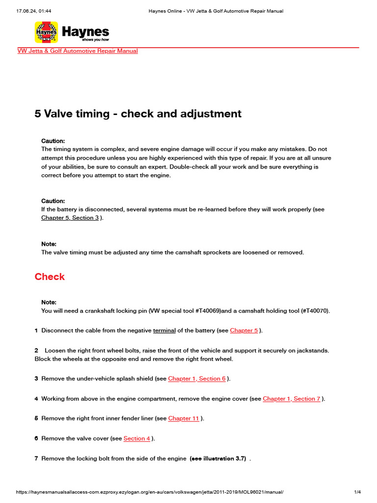VW Golf/Jetta Timing Marks Guide | PDF | Screw | Piston