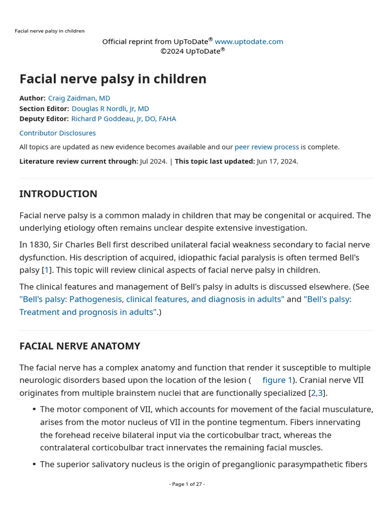 Facial Nerve Palsy in Children | PDF | Diseases And Disorders | Medical ...