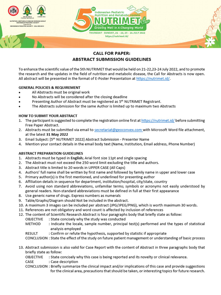 ABSTRACT SUBMISSION GUIDELINES 5th NUTRIMET | PDF | Letter Case ...