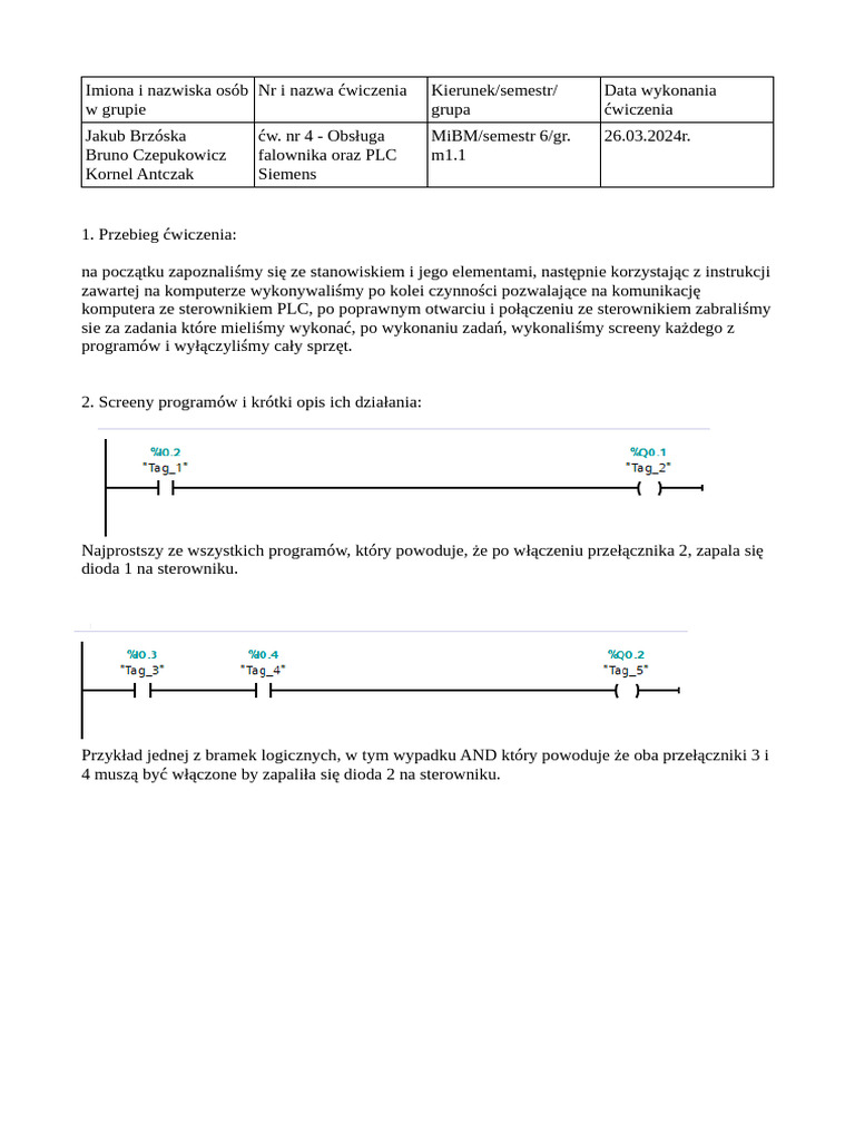 Automatyzacja CW 4 | PDF
