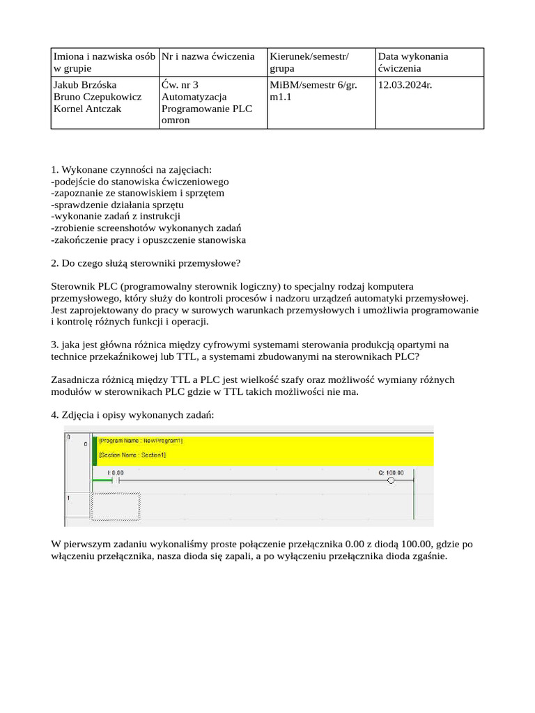 Automatyzacja CW 3 | PDF