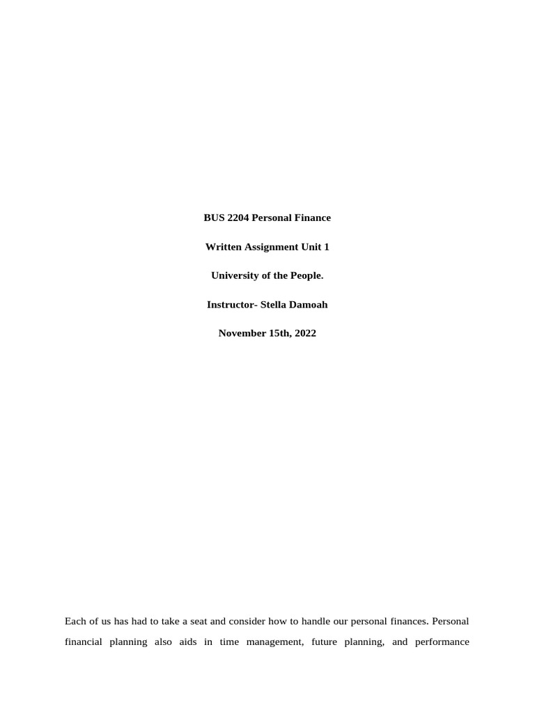 BUS 2204 Written Assignment Unit 1 | PDF | Expense | Debt