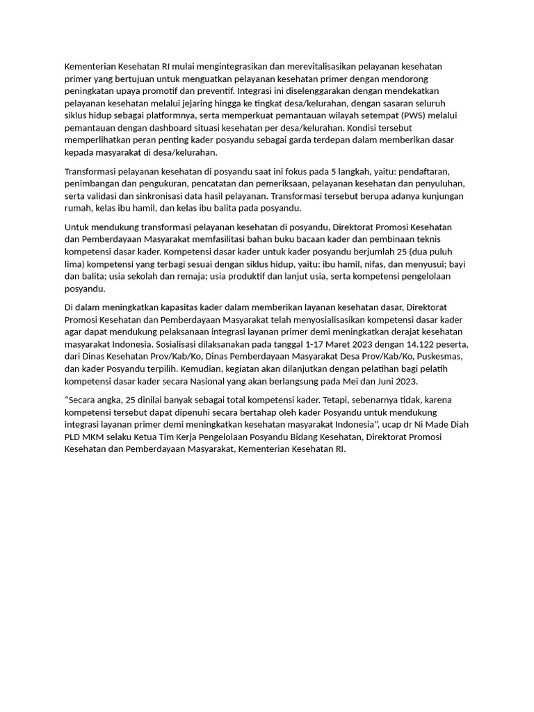Transformasi Posyandu: Integrasi Layanan Kesehatan Primer | PDF