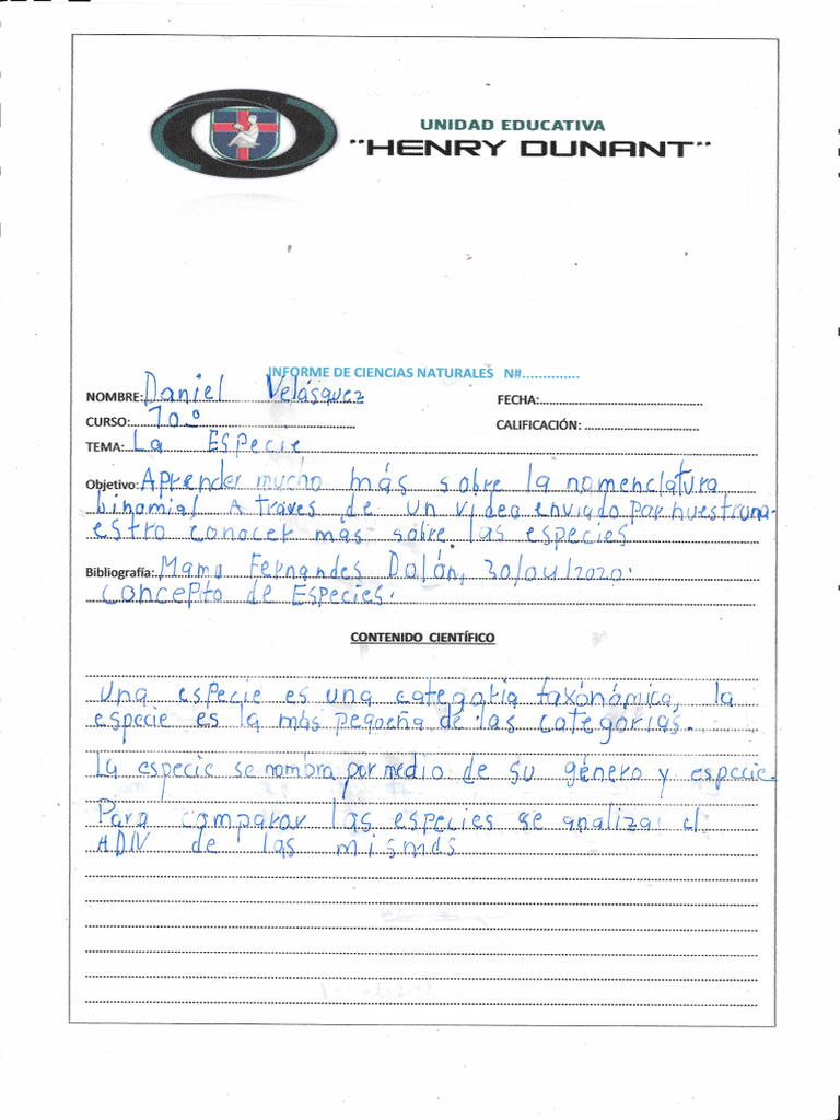 Informe N4 CC - NN LA ESPECIE Parte 1 Darlin Daniel Velásquez Armas Décimo de EGB | PDF