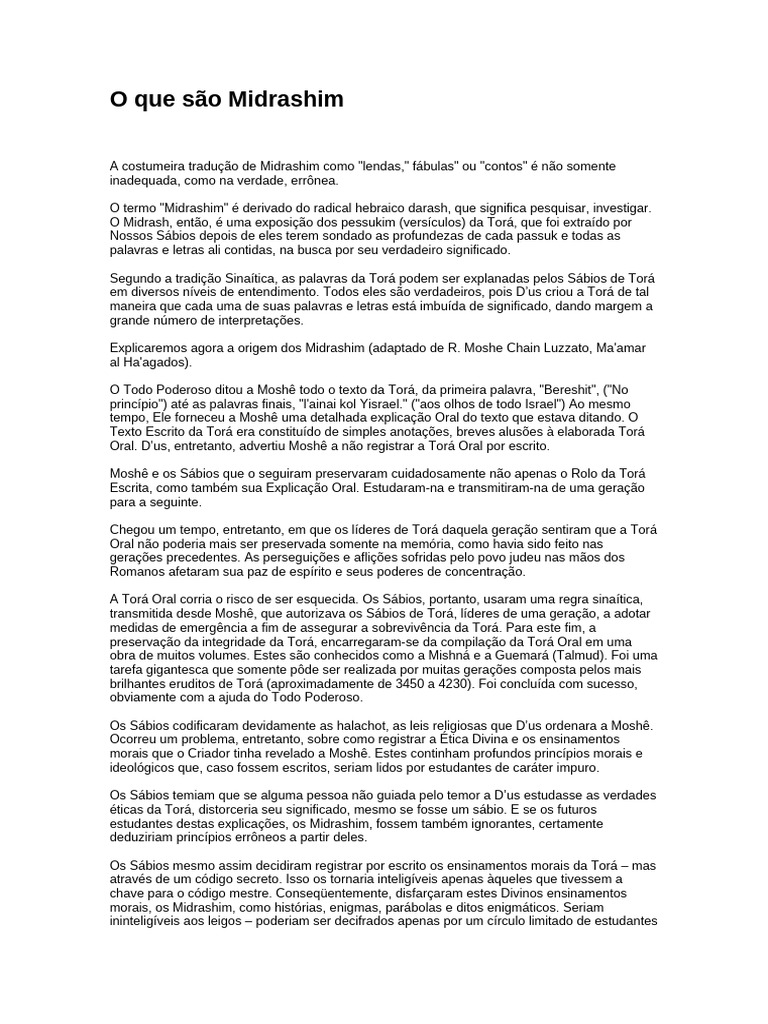 O Que São Midrashim | PDF | Torá | Sabedoria
