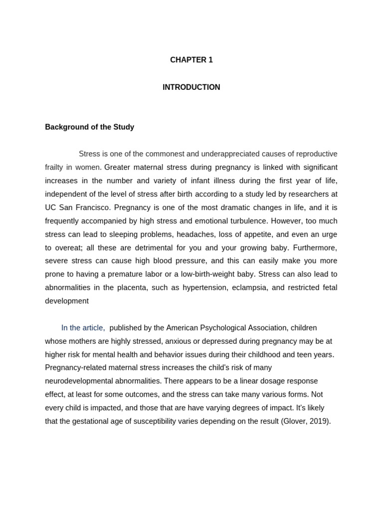 Chapter1 Maternal Stress Pdf Prenatal Development Stress Biology
