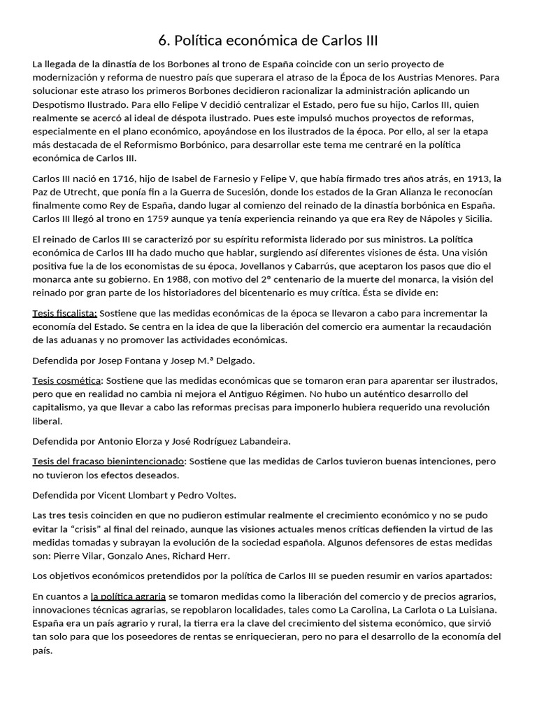 6. La política ecnómica de Carlos III | PDF | España | Economias