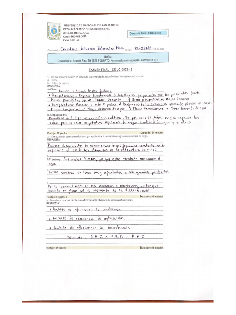 EXAMEN FINAL 2022-0 - Christian Eduardo Palomino Morey | PDF