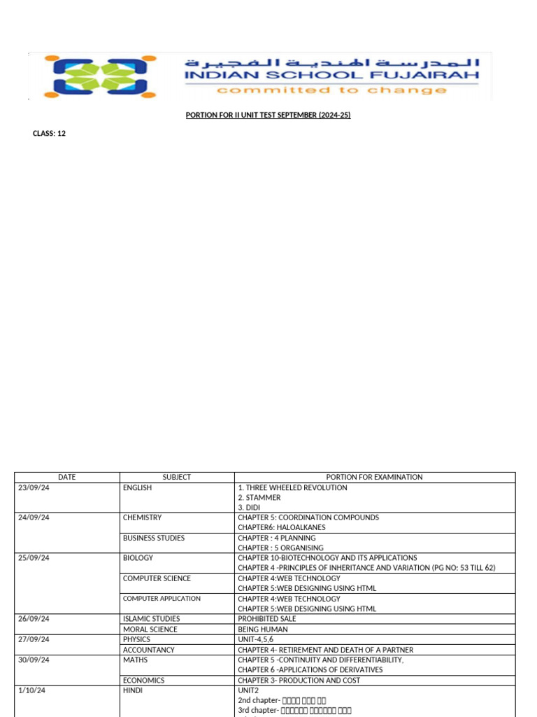 GRADE 12 UNIT TEST 2 PORTION PAPER SEPTEMBER 2024 | PDF
