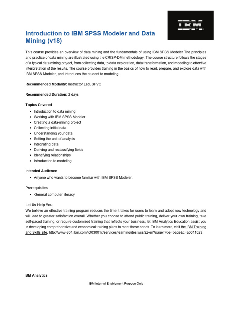 0A007 Introduction To IBM SPSS Modeler CourseDesc | PDF | Spss | Data ...