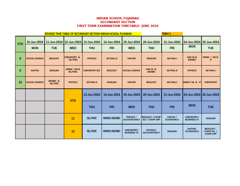 Revised Secondary Sec - First Term Exam TT 2024 | PDF