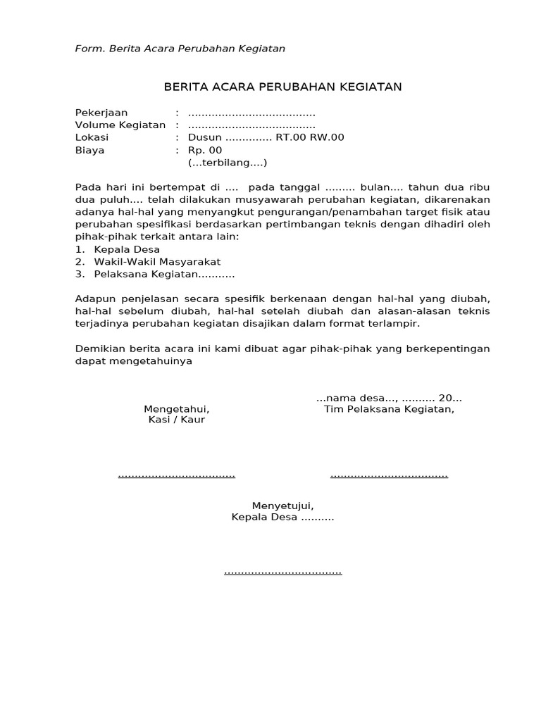 BA. Perubahan RAB Kegiatan (WWW - Ciptadesa.com) | PDF