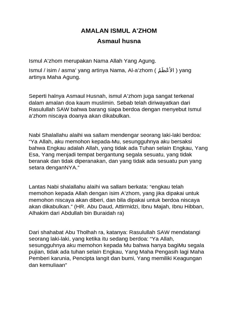 Amalan Ismul A'zhom dalam Doa | PDF