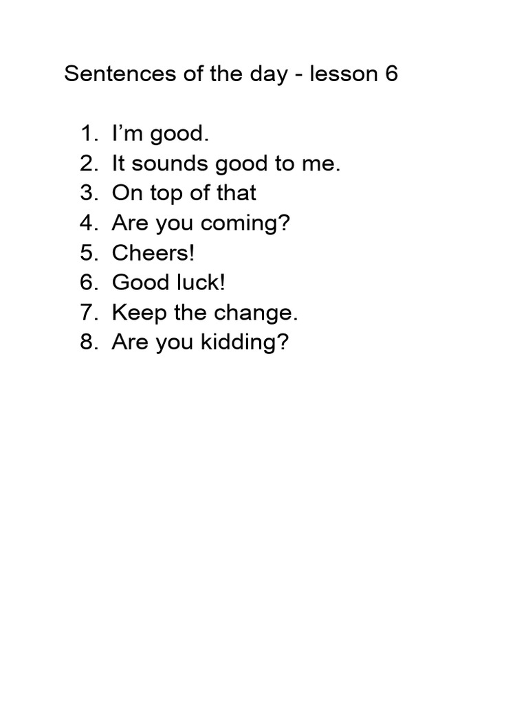 Sentences of the Day - Lesson 6 | PDF