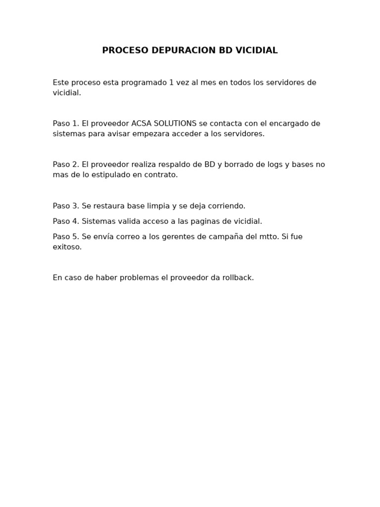 Proceso Depuracion BD Vicidial | PDF