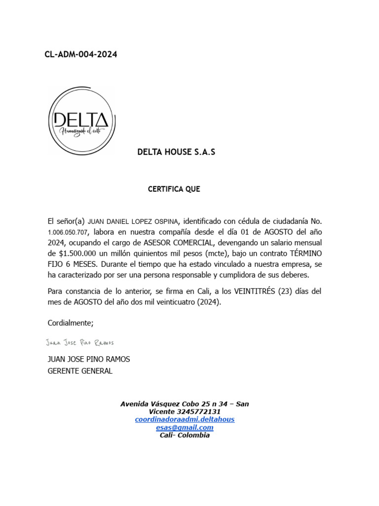 Formato Carta Laboral - Docx - Signed | PDF
