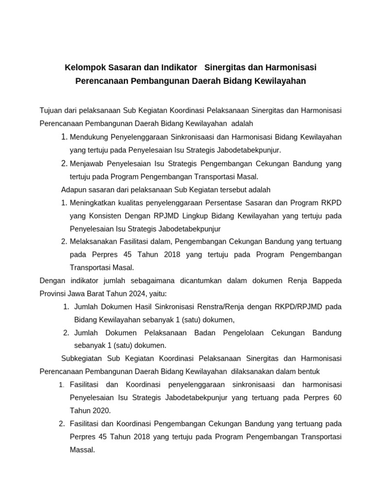 2 Kelompok Sasaran Dan Indikator Sinergitas Dan Harmonisasi Perencanaan ...