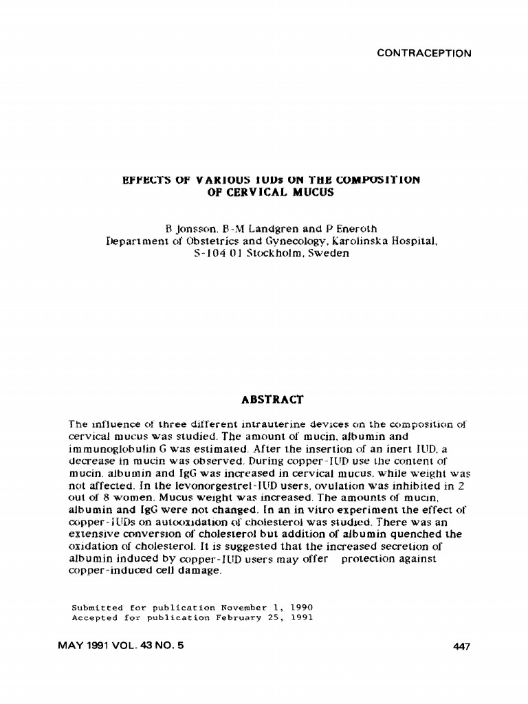 Jonsson_Effects of various IUDs on composition of cervical mucus | PDF ...