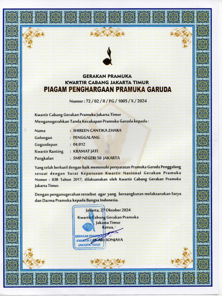 Piagam Penghargan Pramuka Garuda | PDF