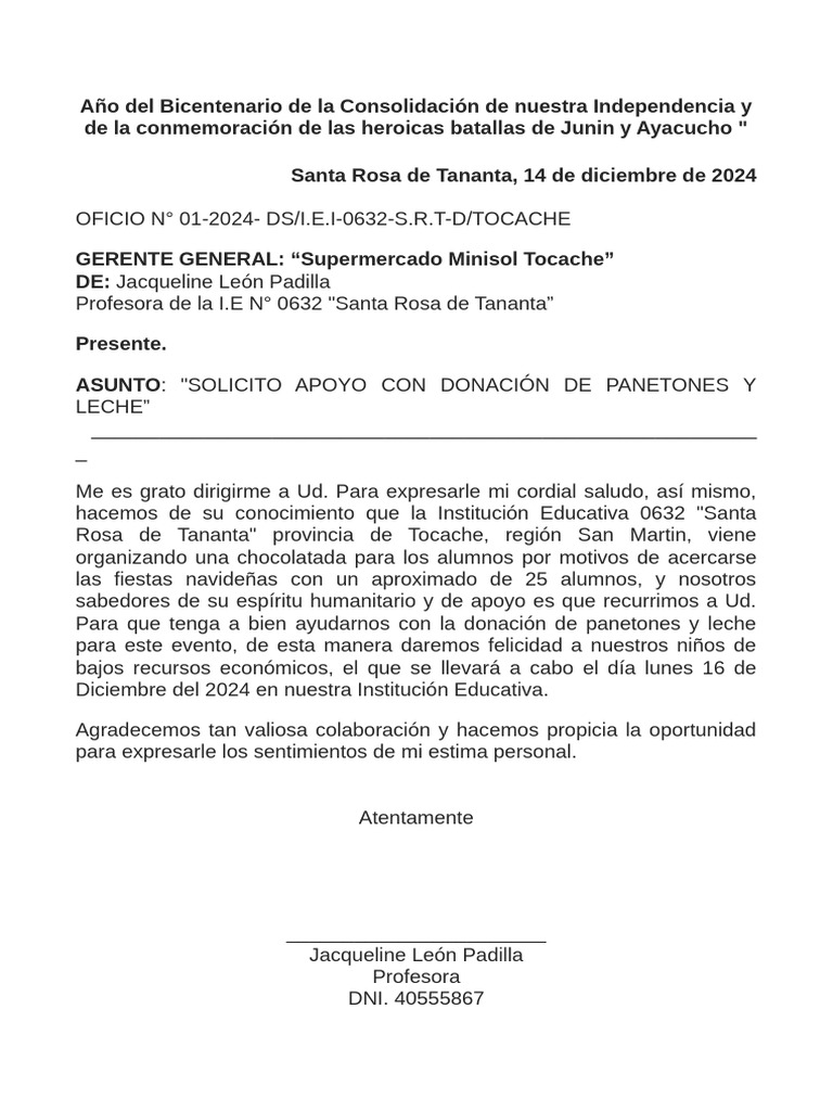 Solicitud de Donación para Chocolatada | PDF