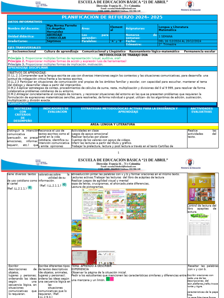 Planificación de Refuerzo Semana Del 16 Al 20 de Diciembre 3ero Grado A-B 2024-2025 | PDF ...